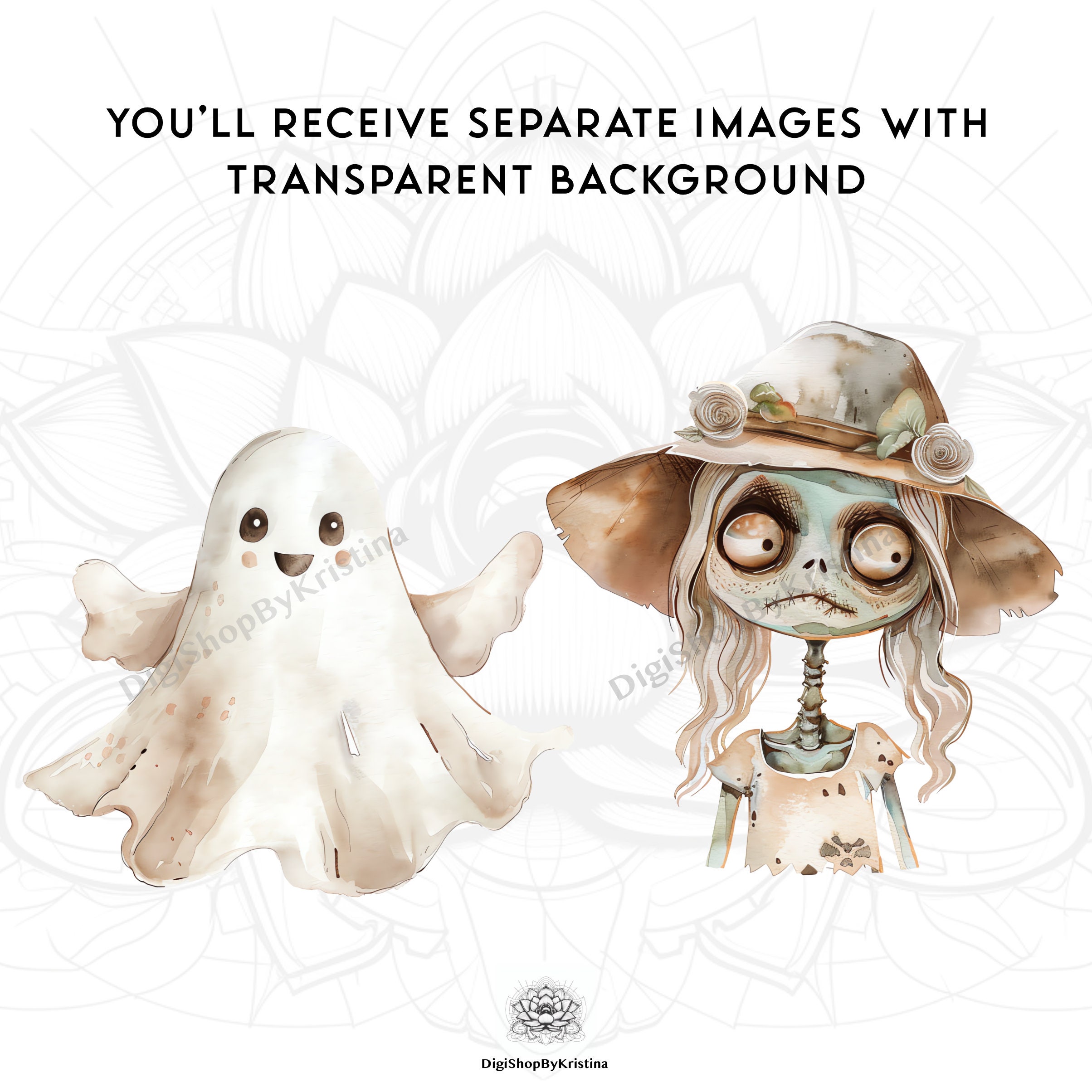 Boho Halloween Clipart Set 2, Retro Halloween Pngs, Witch, Ghost, Bat ...