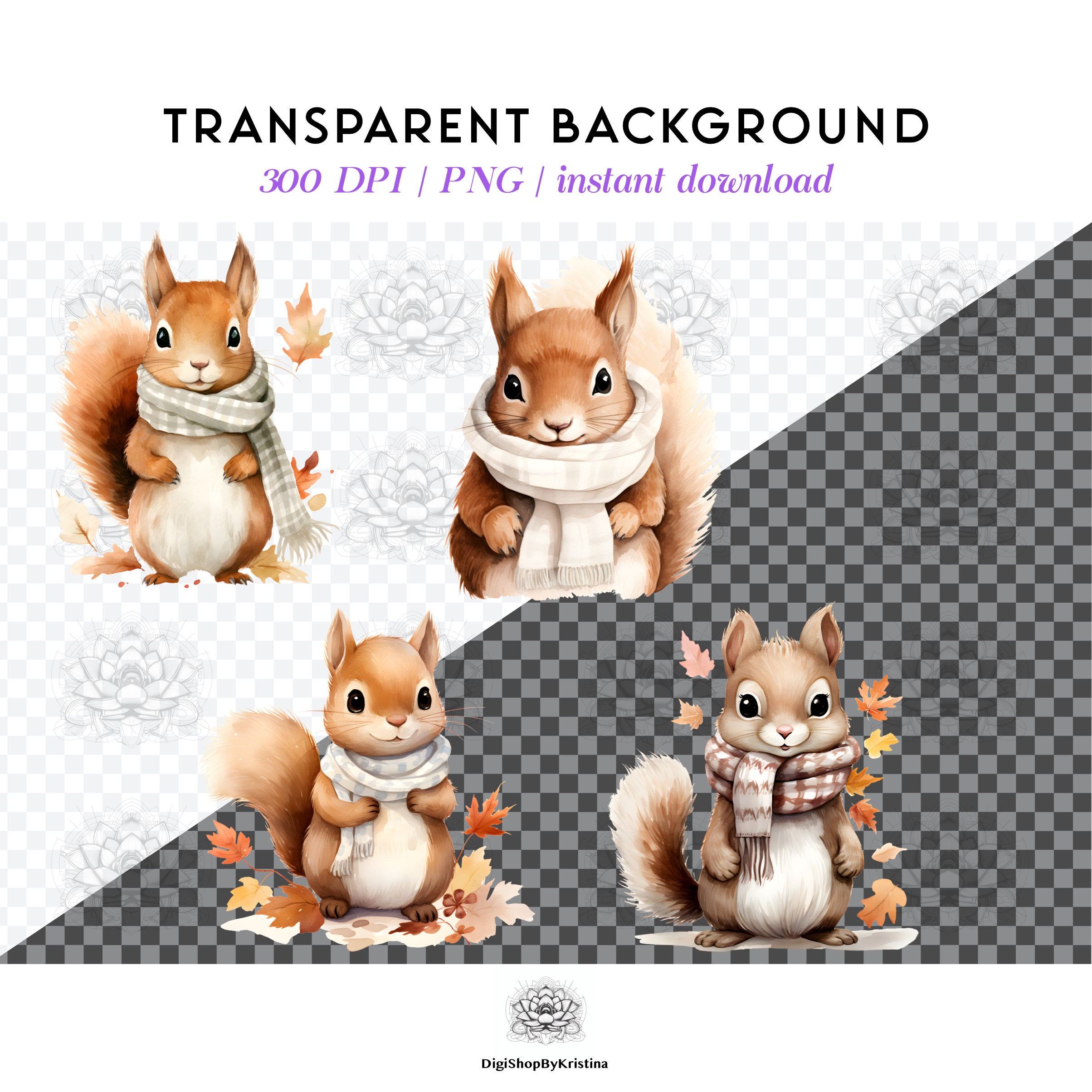 Cute Little Squirrels Clipart Set Watercolor Squirrel Pngs Autumn ...