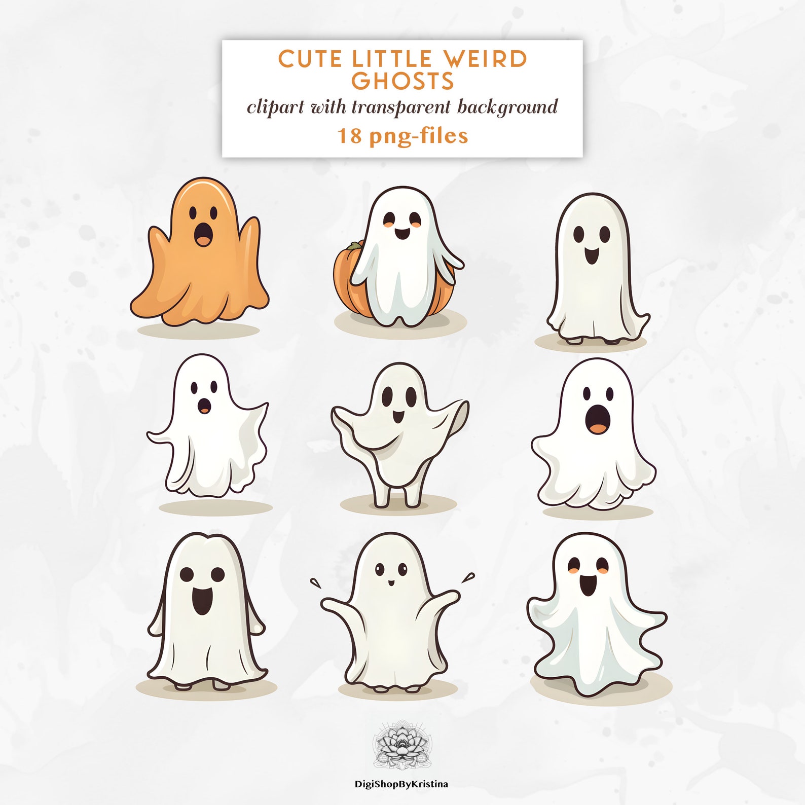 Cute Little Weird Ghosts Clipart Retro Ghosts Graphics Download Cute Ghosts POD Illustration ...