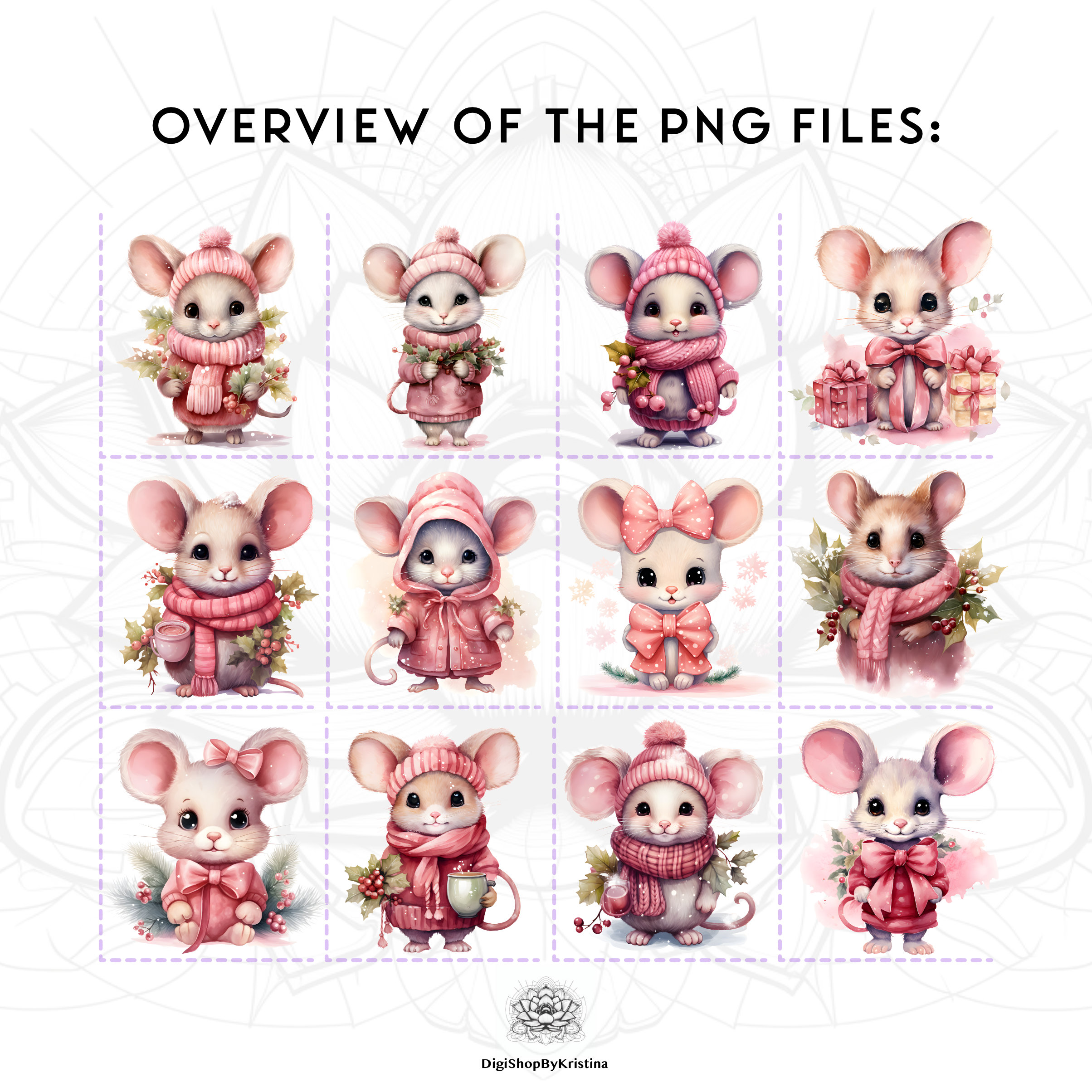 Cute Pink Christmas Mouse Clipart Pink Watercolor Christmas - Etsy