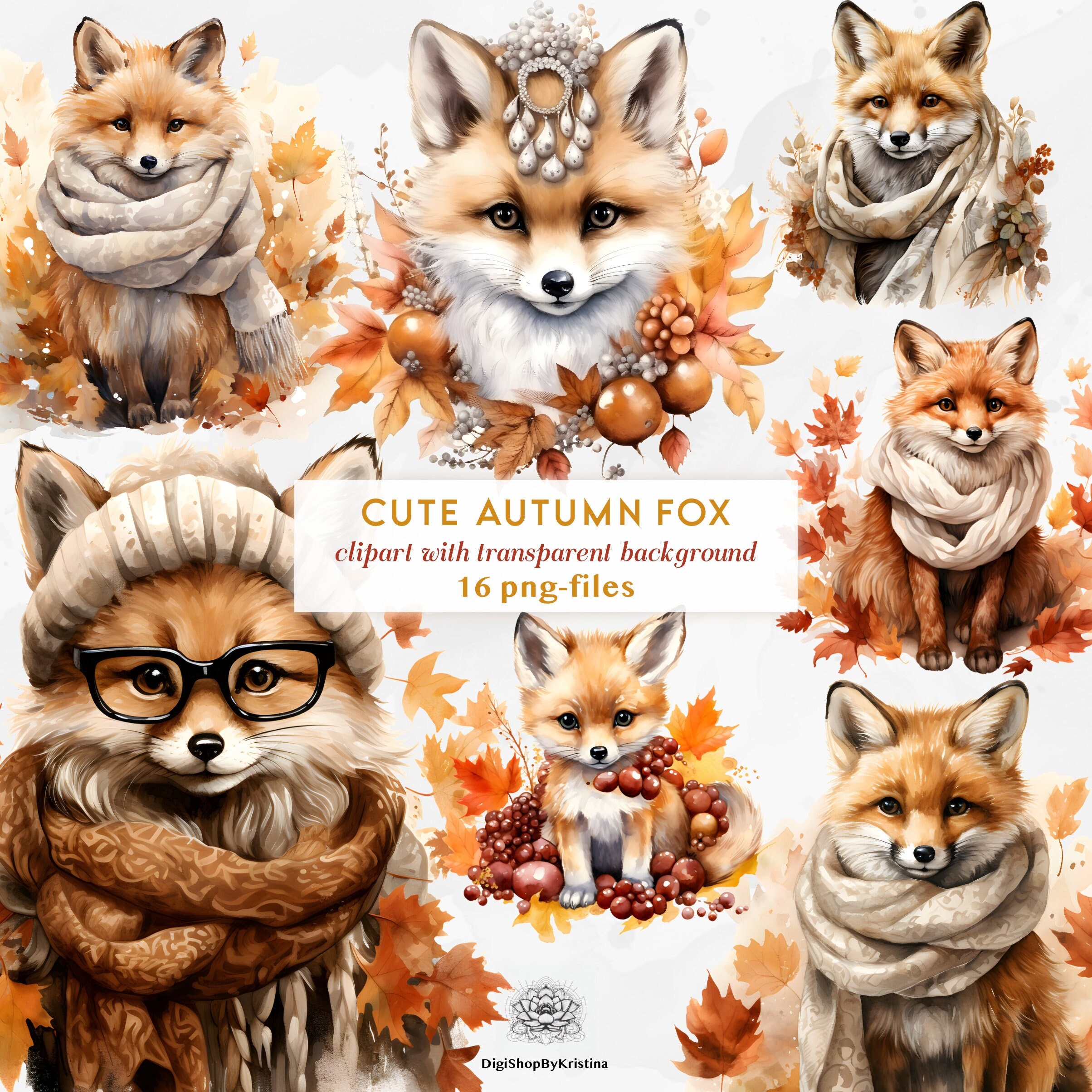 Cute Little Foxes Clipart Set Watercolor Fox Pngs Autumn - Etsy