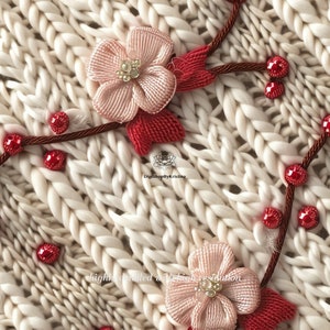 3D Knitted Cherry Blossom Seamless Pattern | Faux Knit Repeating Cherry ...