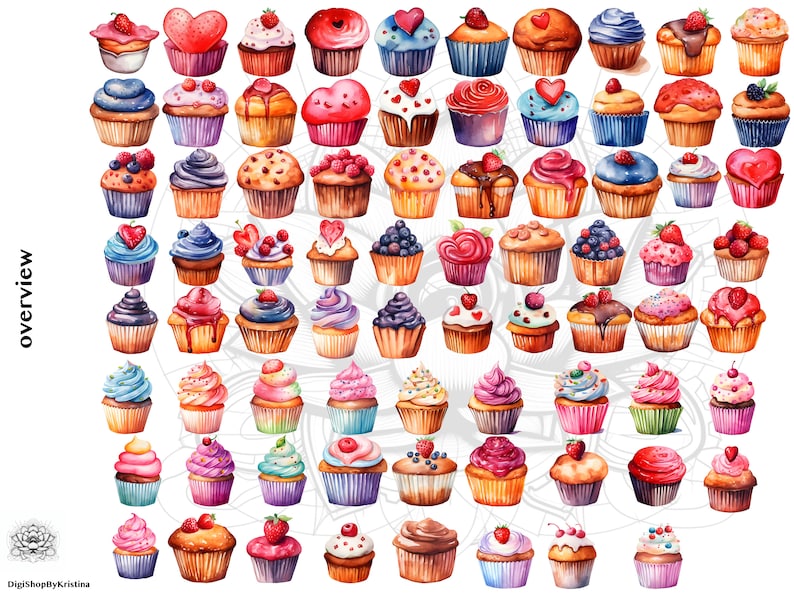 Watercolor Muffins and Cupcakes Clipart Candy and Dessert Clipart ...