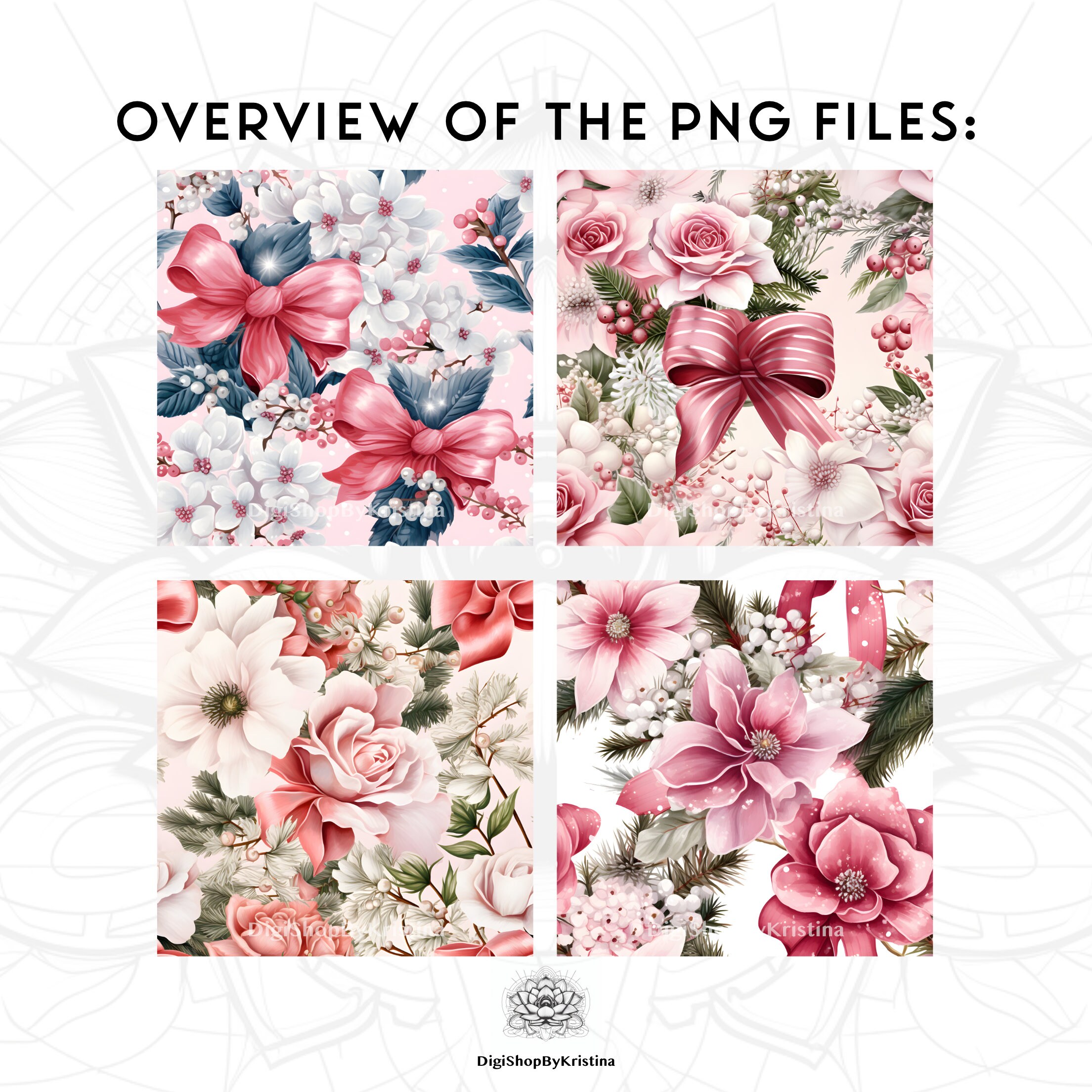 Pink Christmas Flowers Digital Papers Girly Christmas - Etsy