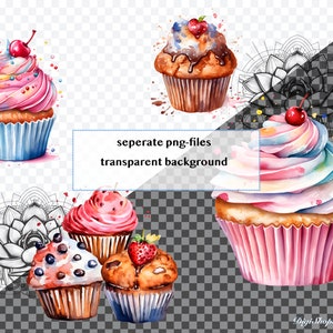 Watercolor Muffin and Cupcake Clipart Mix Pretty and Unique Cupcakes ...