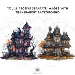 Haunted Mansion Clipart | Watercolor Halloween House Pngs | Halloween ...