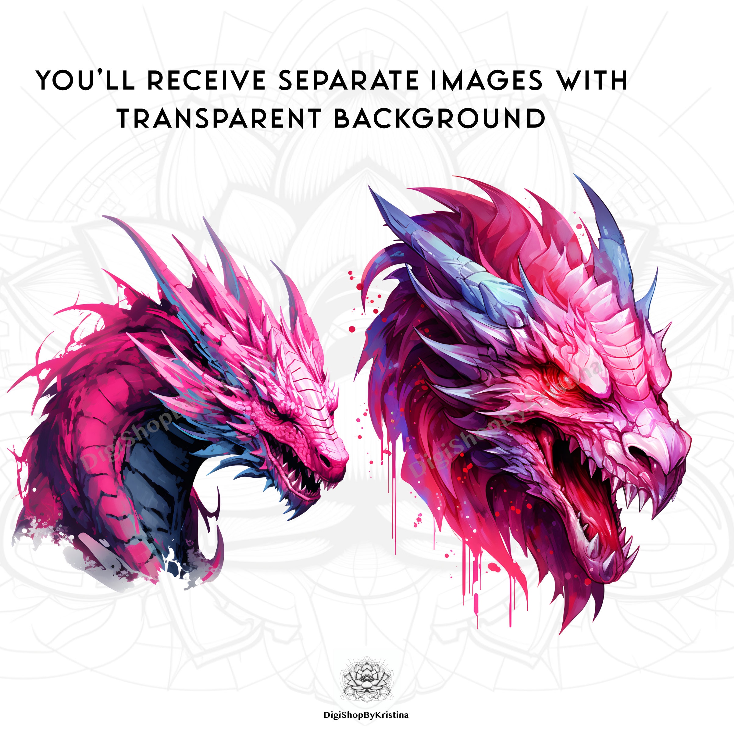 Neon Pink Dragons Clipart PNG Neon Pink Dragon With Png - Etsy