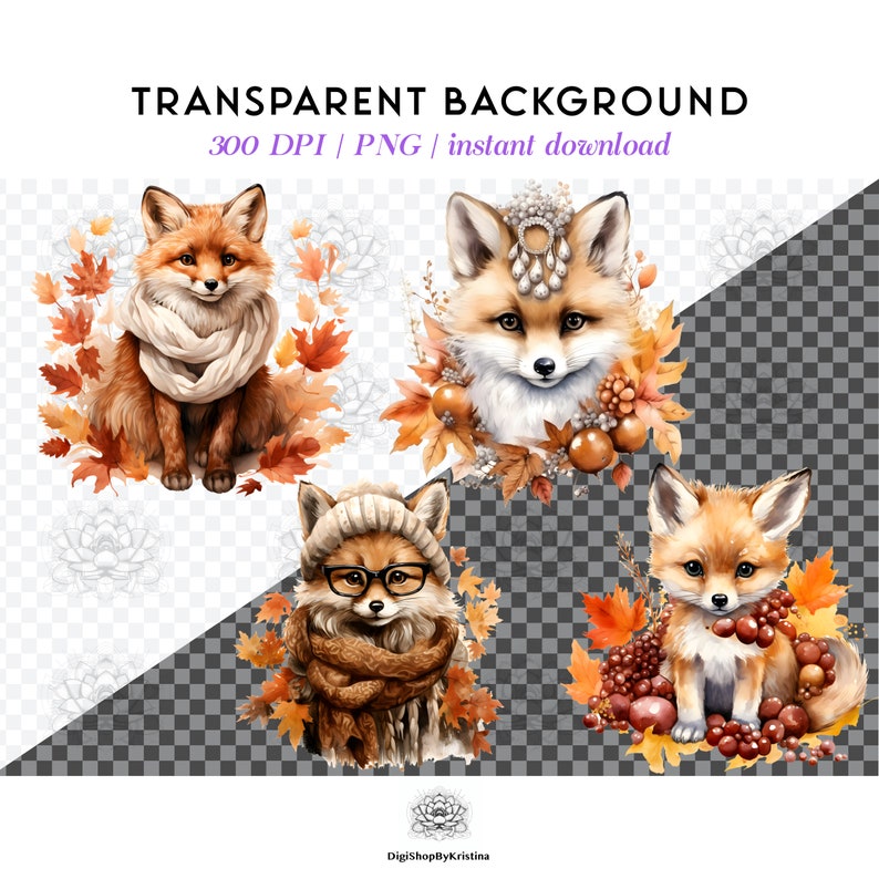 Cute Little Foxes Clipart Set | Watercolor Fox Pngs | Autumn Animals ...