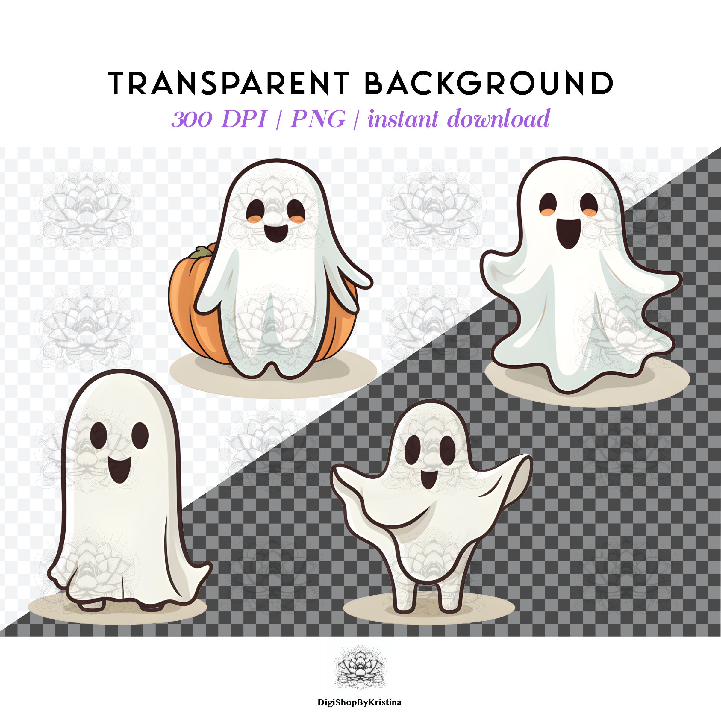 Cute Little Weird Ghosts Clipart Retro Ghosts Graphics Download Cute Ghosts POD Illustration ...