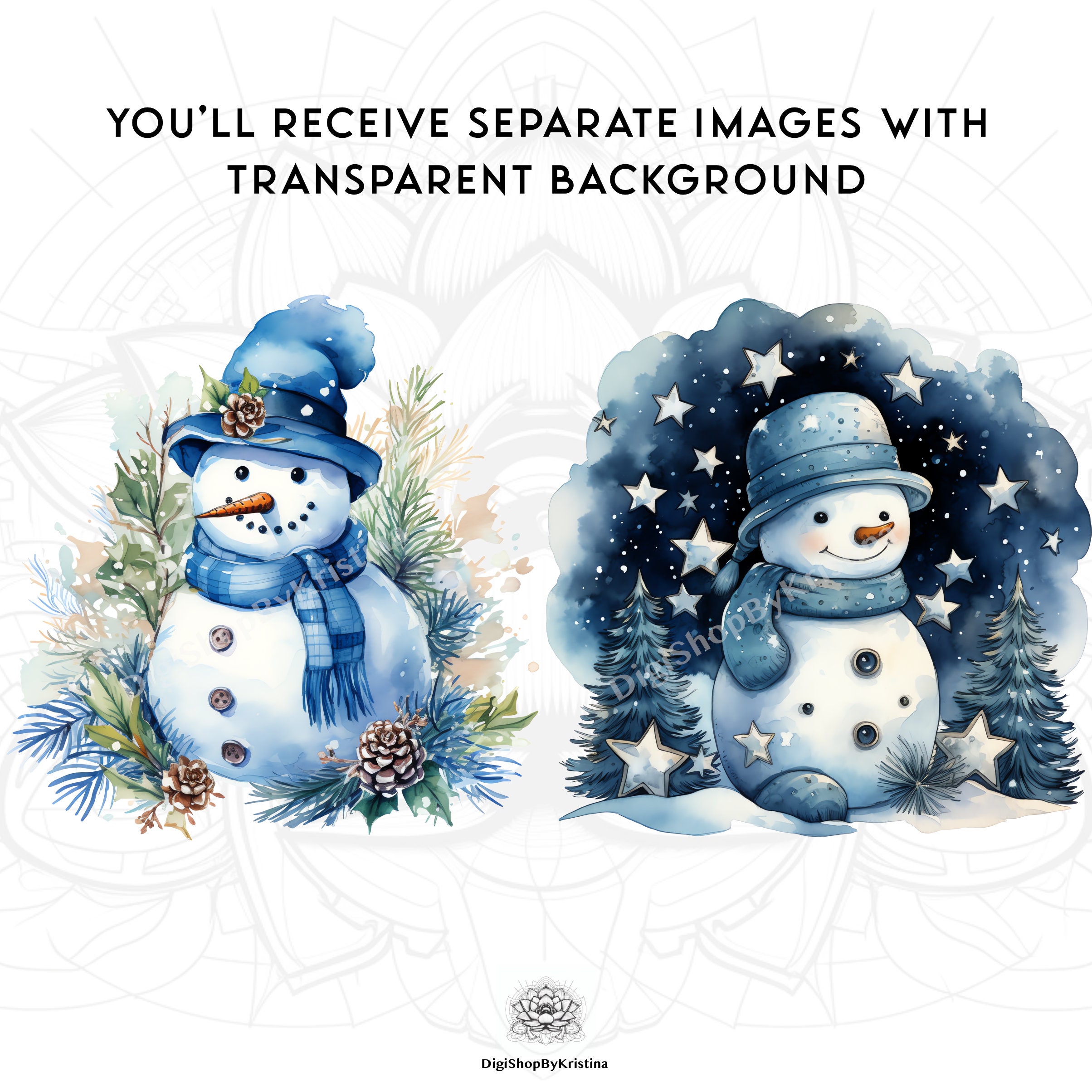 Cute Blue Christmas Snowman Clipart Blue Watercolor - Etsy