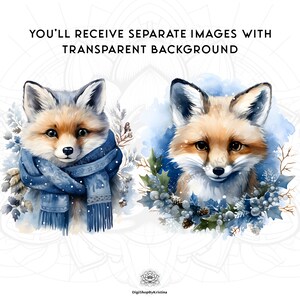 Cute Blue Christmas Fox Clipart | Blue Watercolor Christmas Fox Pngs ...