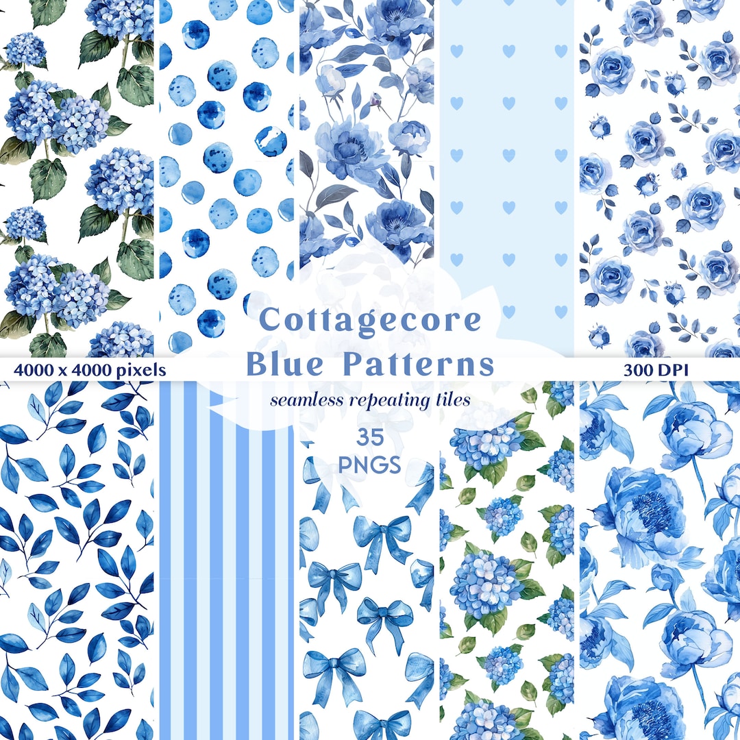 Watercolor Blue Floral Digital Paper Seamless | Cute Shabby Chic ...