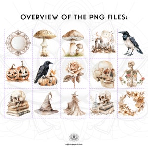 Boho Halloween Clipart Set 2, Retro Halloween Pngs, Witch, Ghost, Bat ...