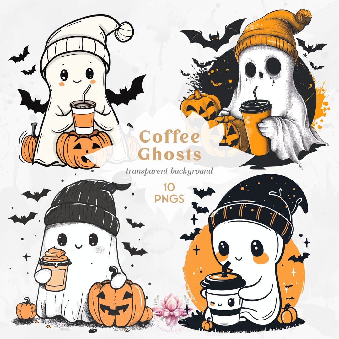 Cute Coffee Ghost Clipart | Cute Ghost Png, Halloween Png, Coffee Png ...