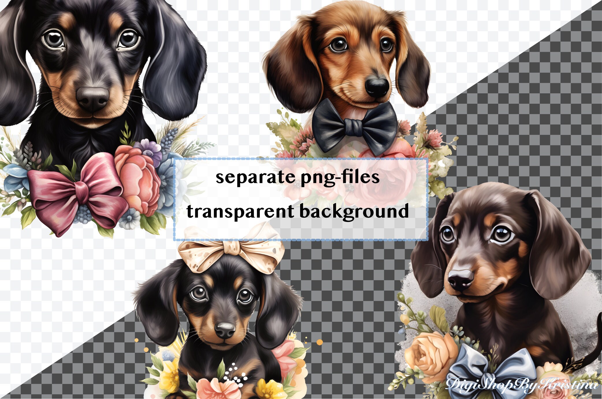 Dachshund Puppy Clipart Pngs Dog Portrait Illustration Watercolor ...