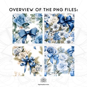 Blue Christmas Flowers Digital Papers | Girly Christmas Seamless ...