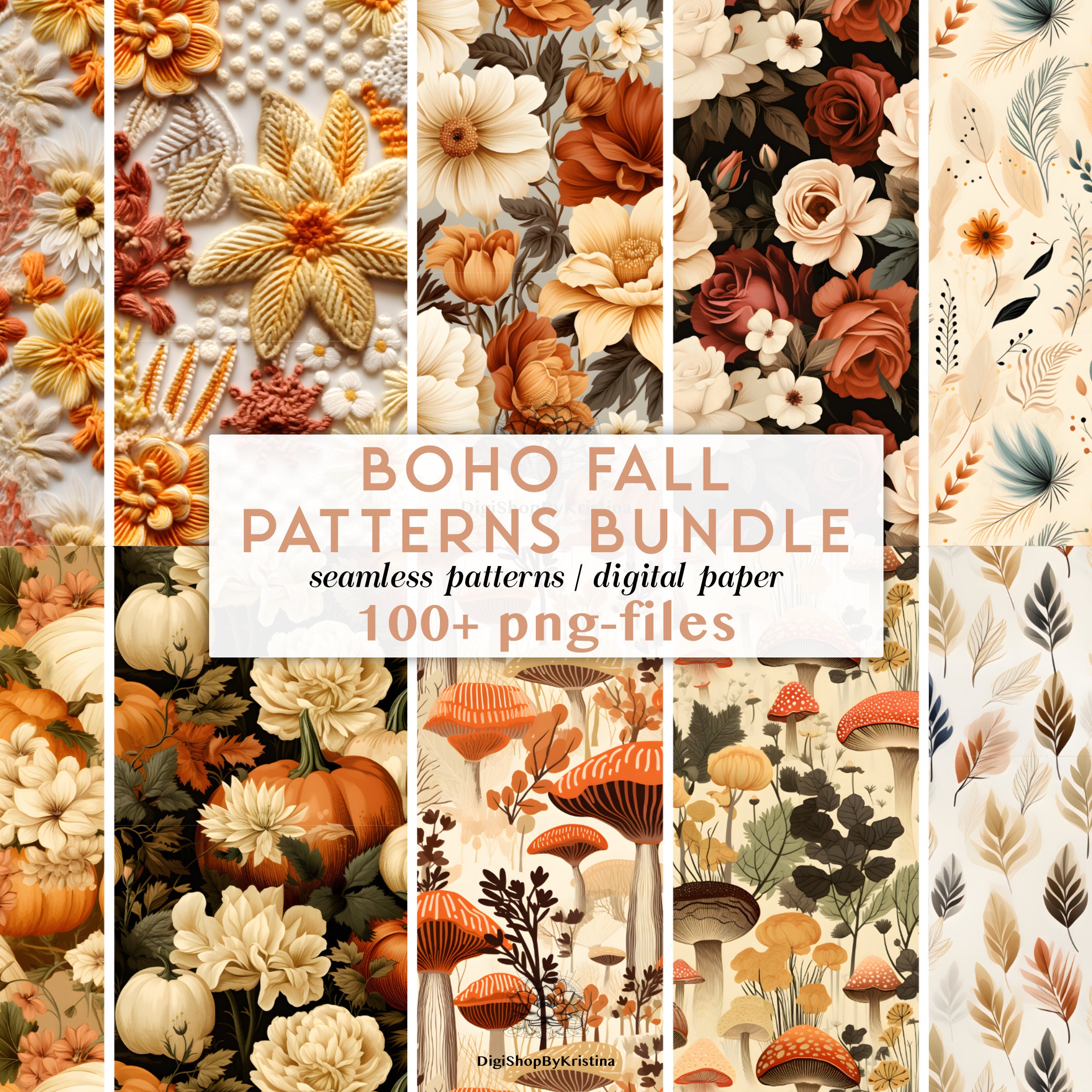 Autumn Digital Papers MEGA BUNDLE 100+ Seamless Patterns | Contains 6 ...