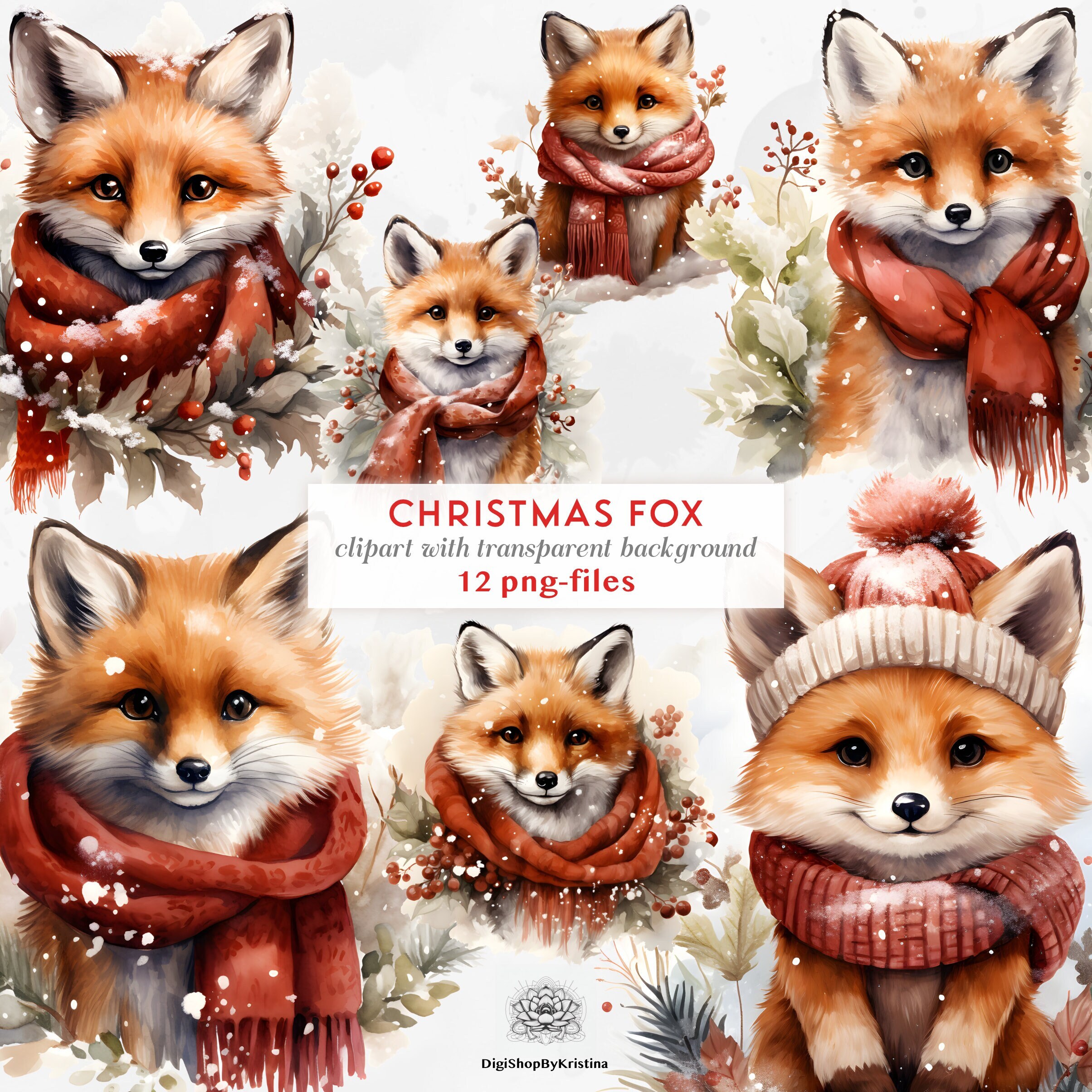 Cute Little Foxes Clipart Set Watercolor Fox Pngs Winter Animals ...