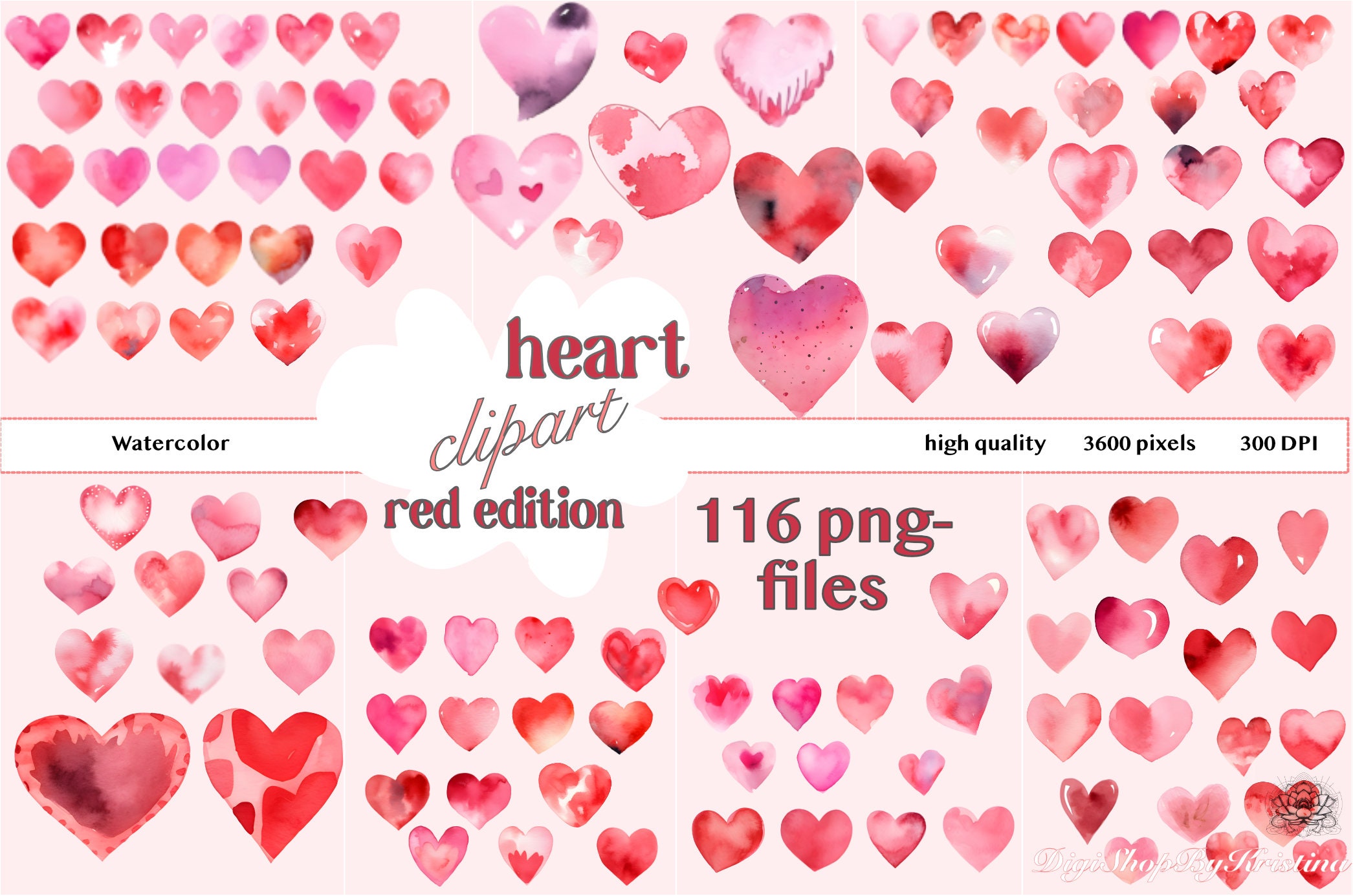116 Red and Pink Watercolor Clipart Hearts, Love Clipart, Valentine's ...