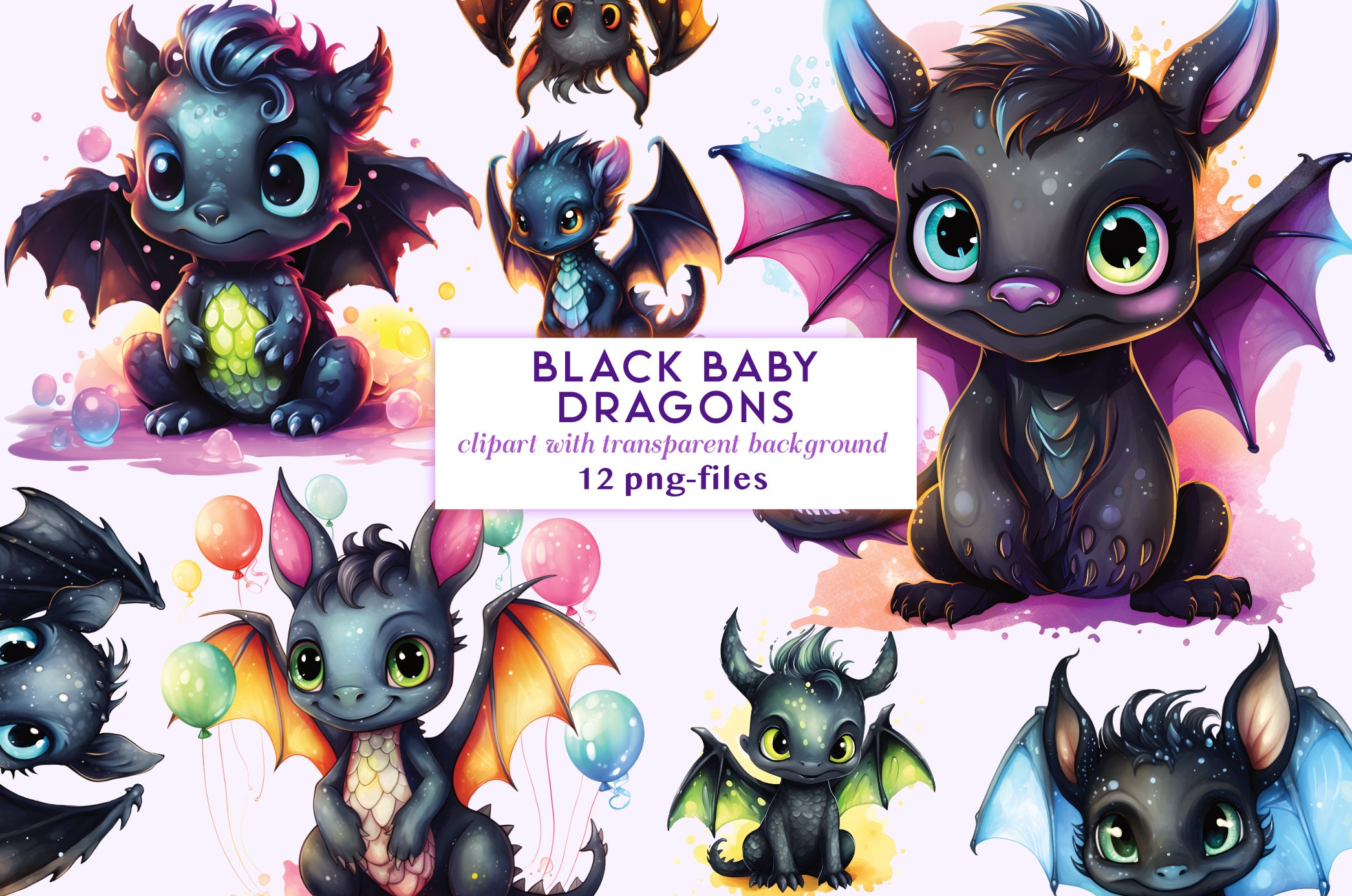 Black Baby Dragons Clipart Pngs Black Baby Dragons With Neon Details ...