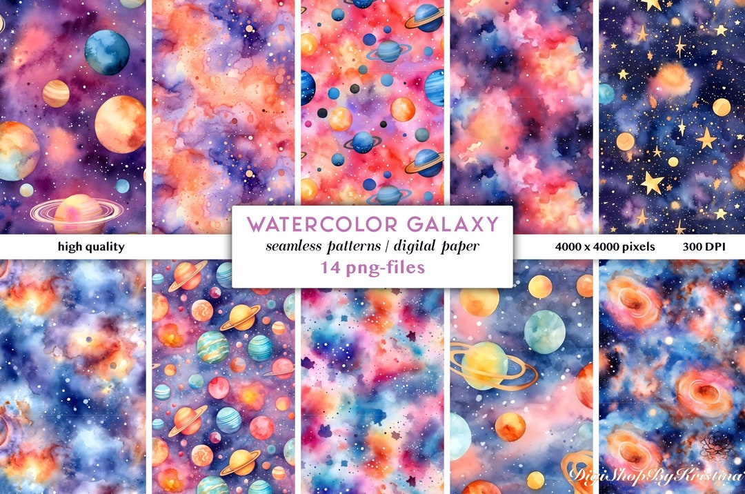 Watercolor Galaxy Digital Paper | Seamless Pattern Galaxy Themed ...