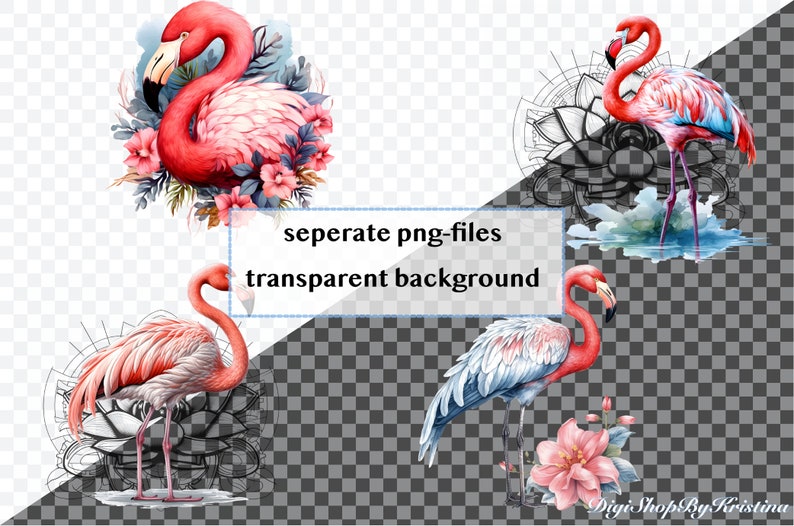 Tropical Flamingos Clipart Watercolor Flamingo PNG File - Etsy