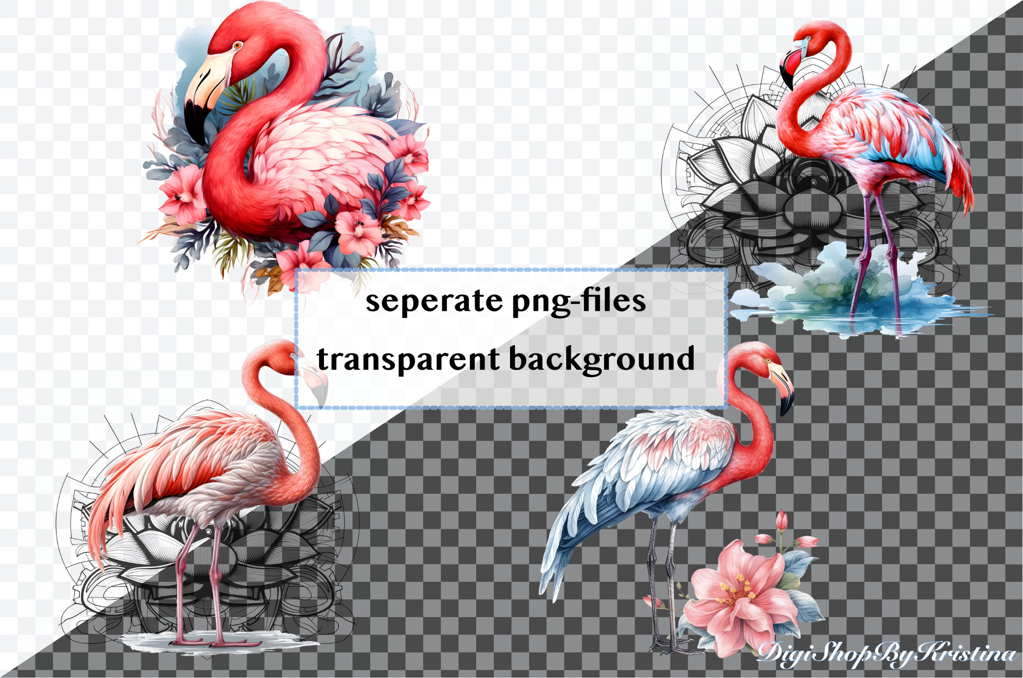 Tropical Flamingos Clipart Watercolor Flamingo PNG File Flamingos With ...