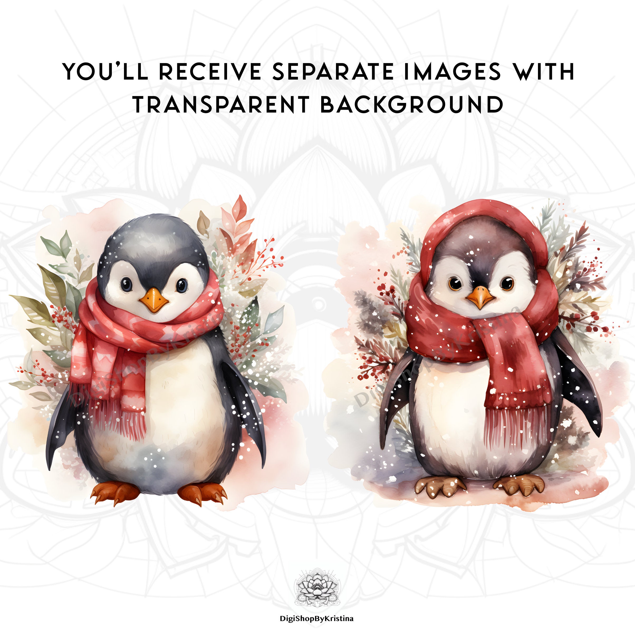 Cute Red Christmas Penguin Clipart Red Watercolor Christmas - Etsy