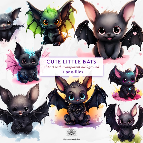 Cute Baby Bat Cartoon Cute Halloween PNG | Cartoon Bats Clipart