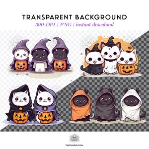 Cute Little Ghost Cats Clipart Pngs | Retro Cats Graphics Download ...
