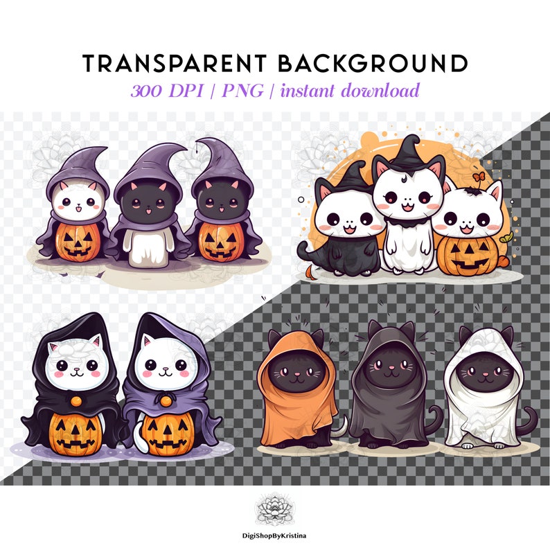 Cute Little Ghost Cats Clipart Pngs Retro Cats Graphics - Etsy
