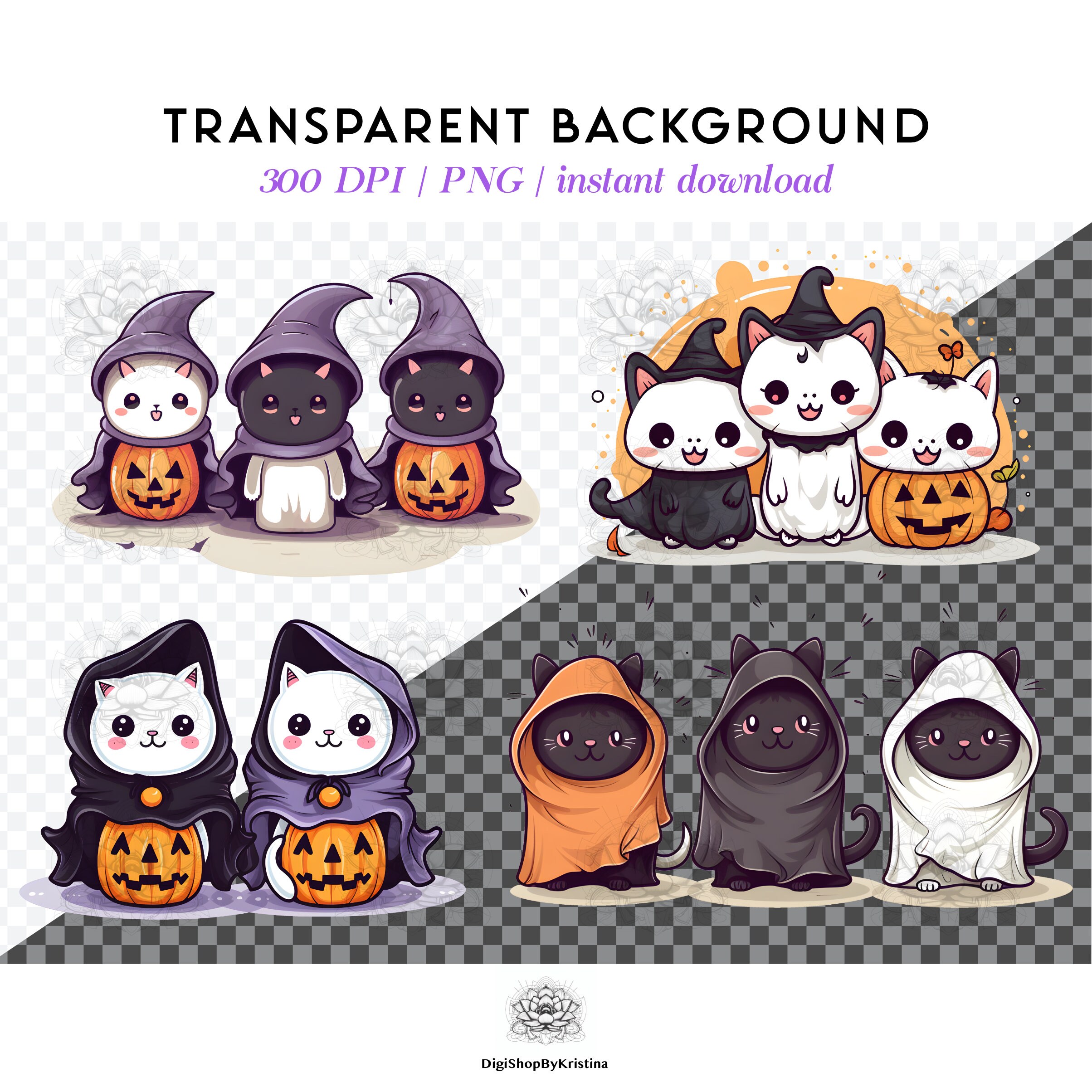 Cute Little Ghost Cats Clipart Pngs Retro Cats Graphics - Etsy