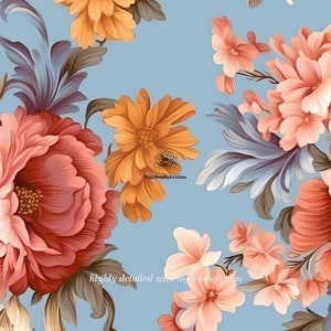 Light Blue Rococo Flowers Seamless Patterns | Floral Spring Repeating ...