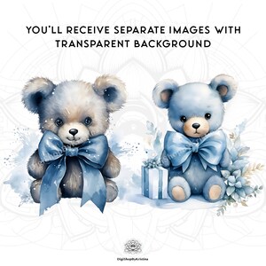 Cute Blue Christmas Teddy Bear Clipart | Blue Watercolor Christmas Bear ...