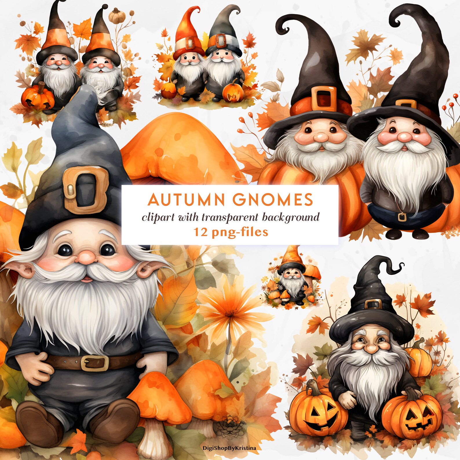 Autumn Garden Gnomes Clipart Watercolor Garden Gnomes With - Etsy