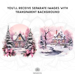 Pink Christmas Houses Clipart | Pink Watercolor Christmas Bundle ...