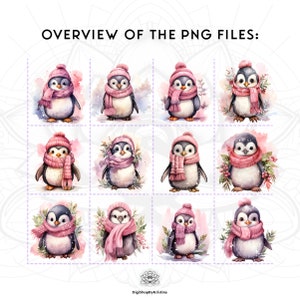Cute Pink Christmas Penguin Clipart | Pink Watercolor Christmas | Girly ...