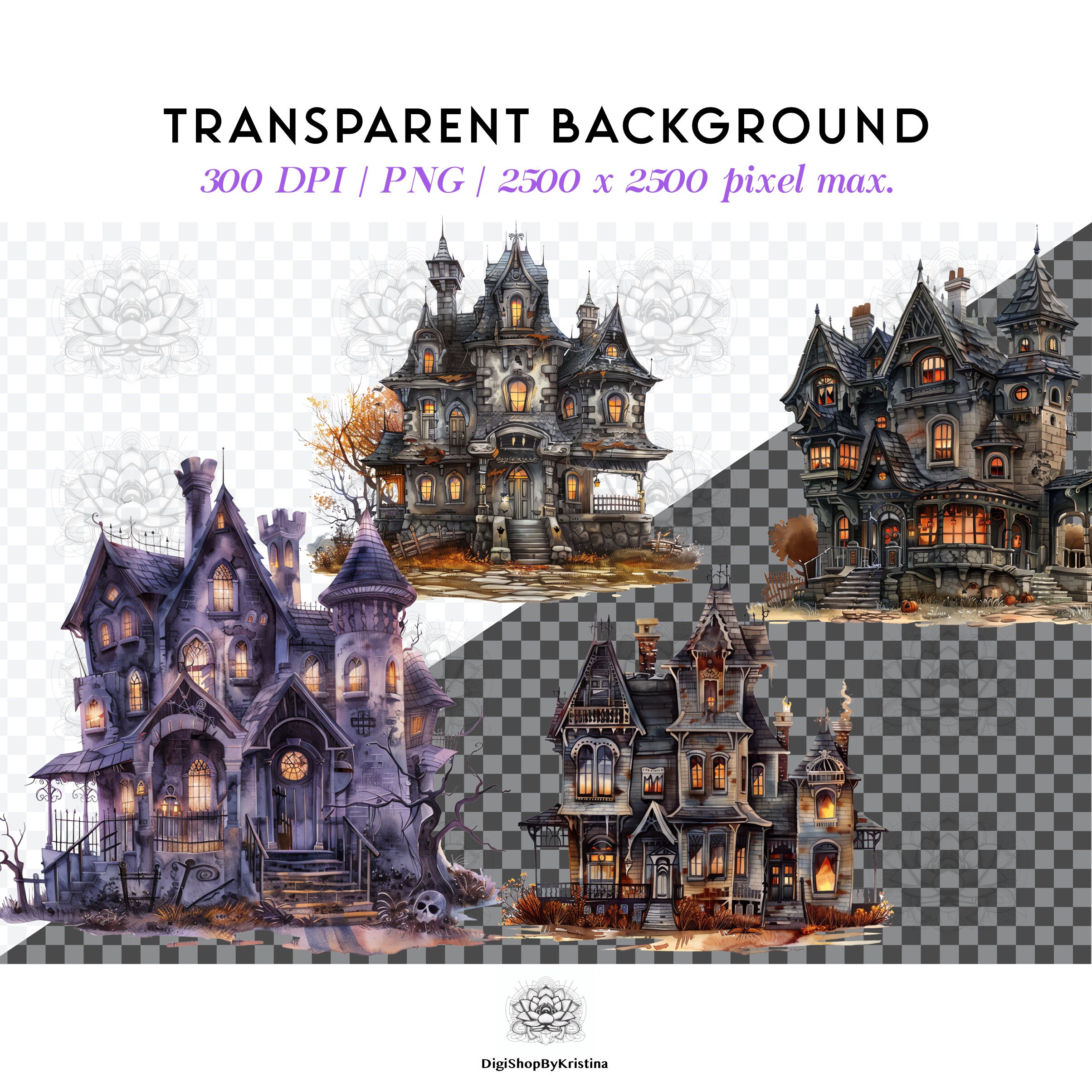 Haunted Mansion Clipart | Watercolor Halloween House Pngs | Halloween ...