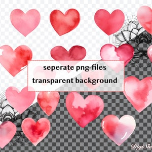 116 Red and Pink Watercolor Clipart Hearts, Love Clipart, Valentine's ...