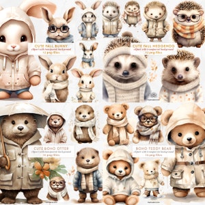 MEGA BUNDLE Autumn Animals Clipart | Fall Animals With Scarf Clipart ...