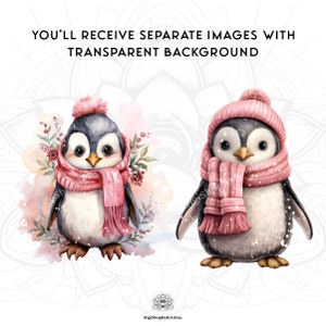 Cute Pink Christmas Penguin Clipart | Pink Watercolor Christmas | Girly ...