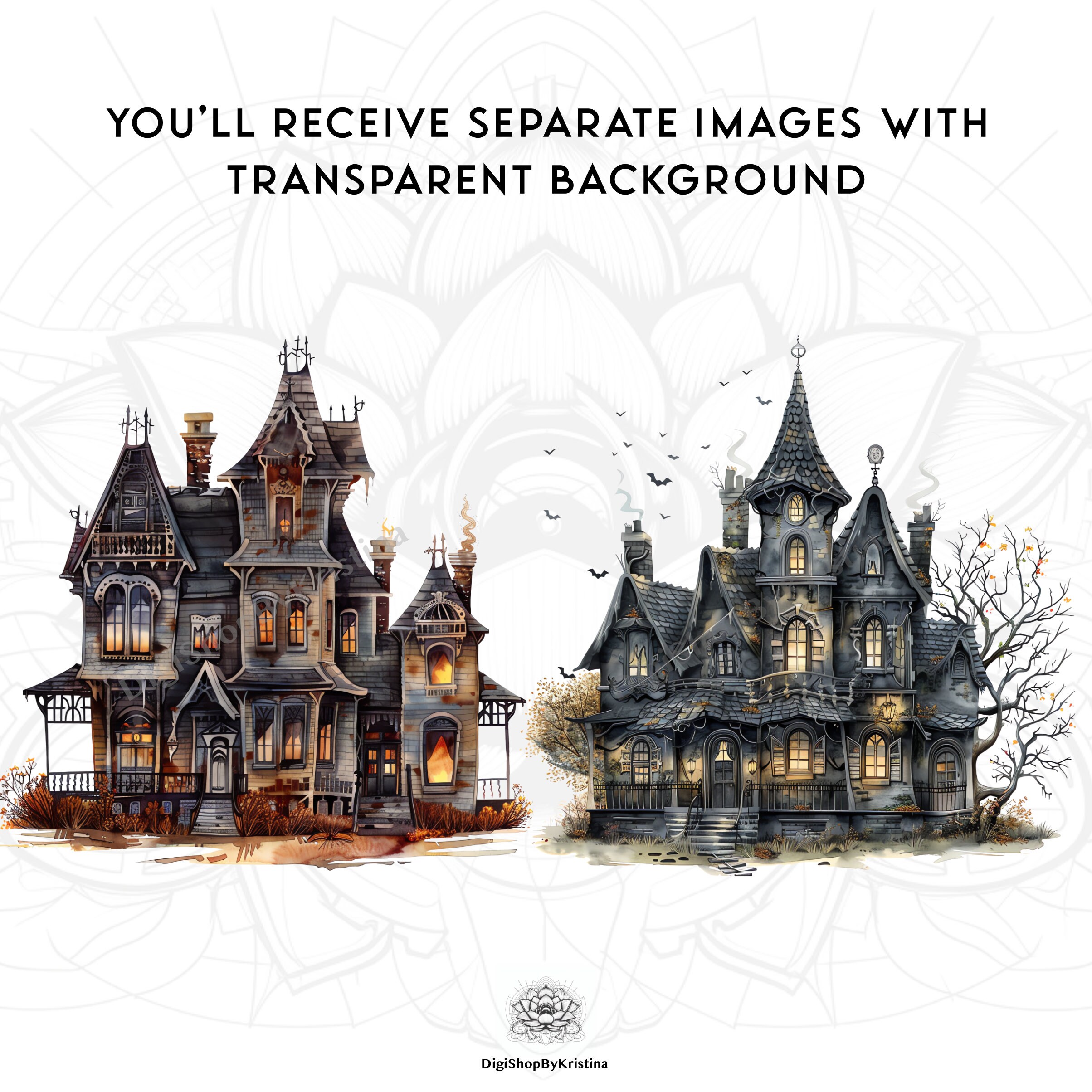 Haunted Mansion Clipart | Watercolor Halloween House Pngs | Halloween ...