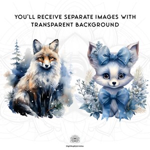 Cute Blue Christmas Fox Clipart | Blue Watercolor Christmas Fox Pngs ...