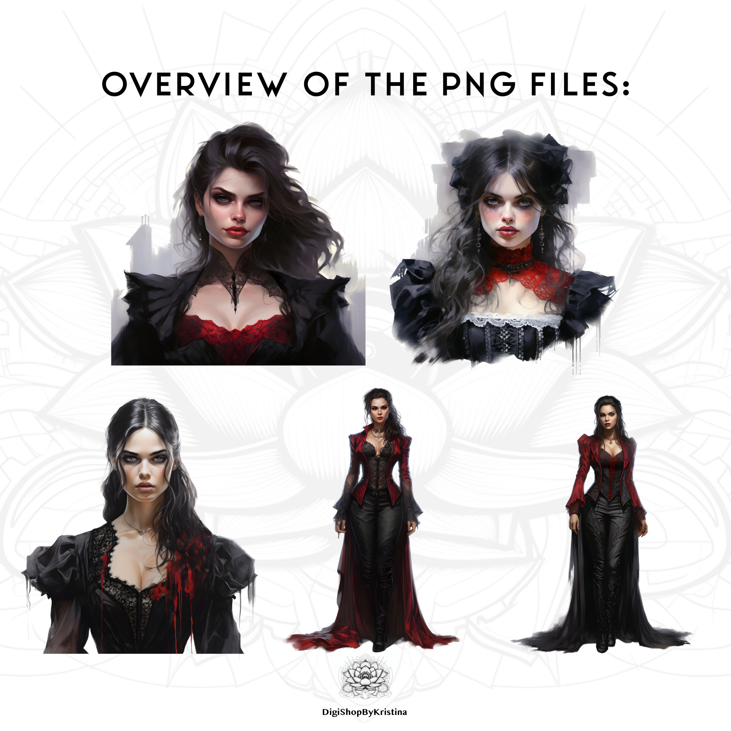 Victorian Vampire Woman Clipart Black and Red Vampire - Etsy