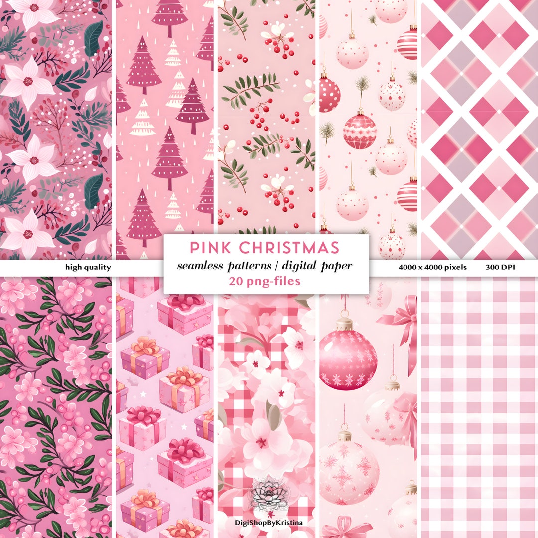 Pink Christmas Digital Papers | Girly Christmas Seamless Patterns Mix ...
