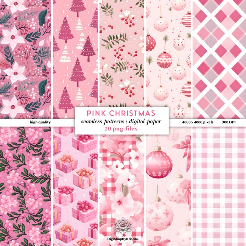 Pink Christmas Digital Papers Girly Christmas Seamless - Etsy