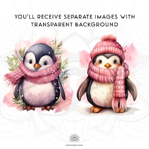 Cute Pink Christmas Penguin Clipart | Pink Watercolor Christmas | Girly ...