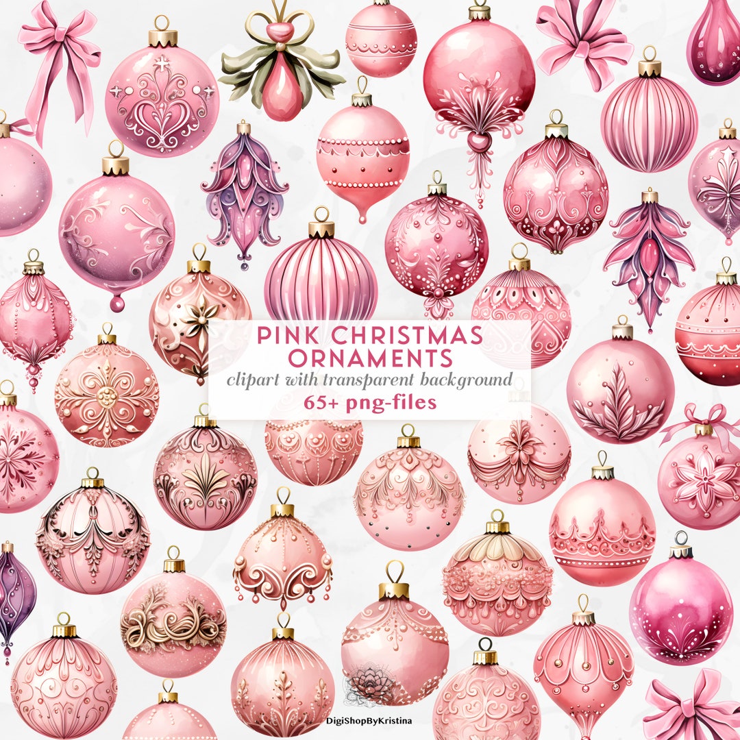 Pink Christmas Ornaments Clipart Collection | Pink Watercolor Christmas ...