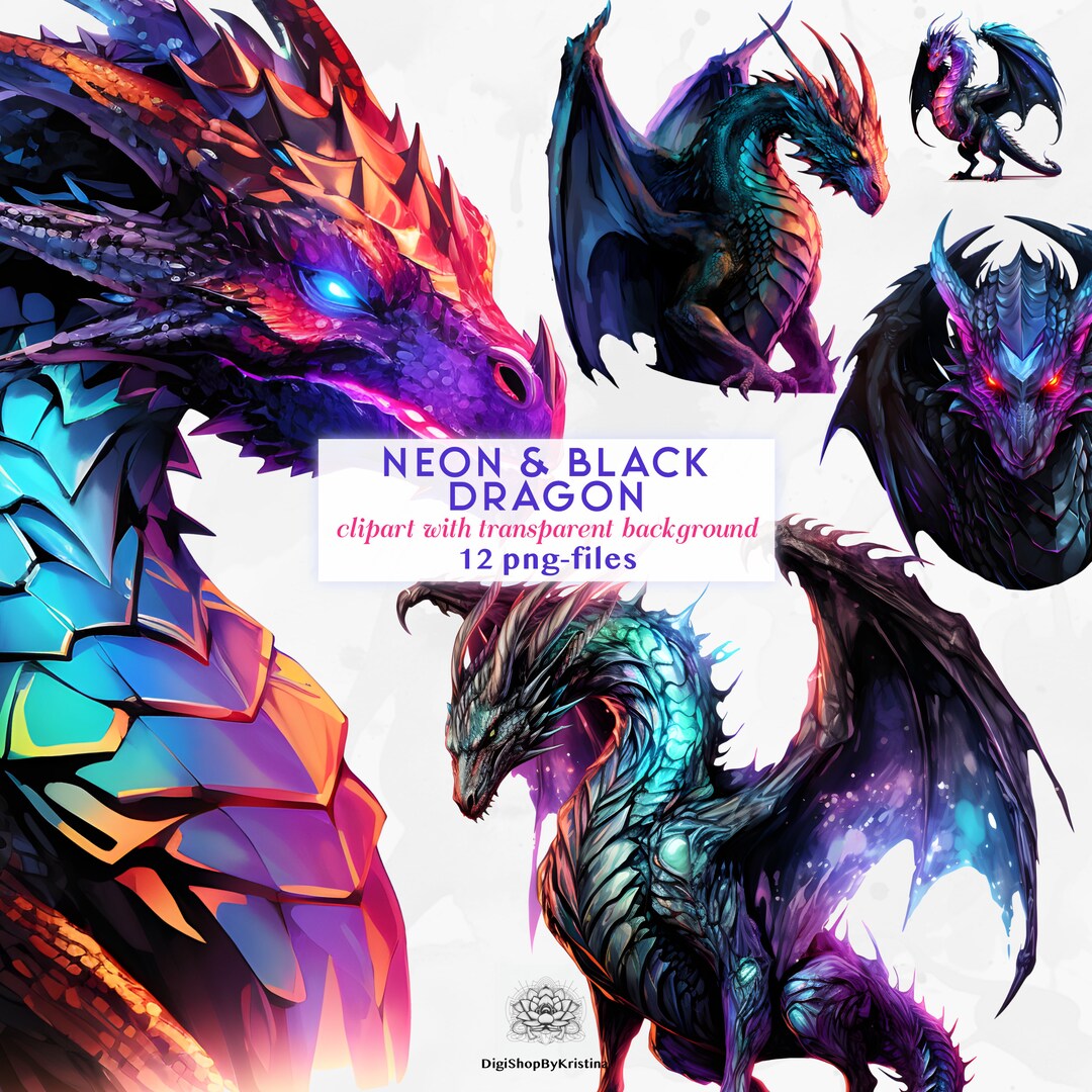 Black & Neon Dragons Clipart Pngs | Black Dragon With Neon Details Png ...
