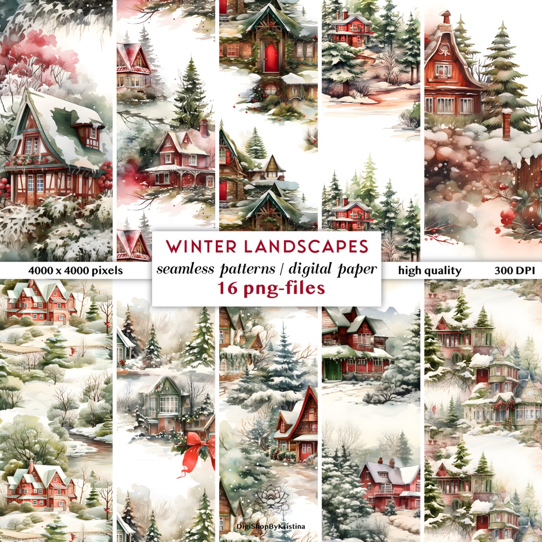 Christmas Landscape Digital Papers | Christmas Seamless Patterns Mix ...